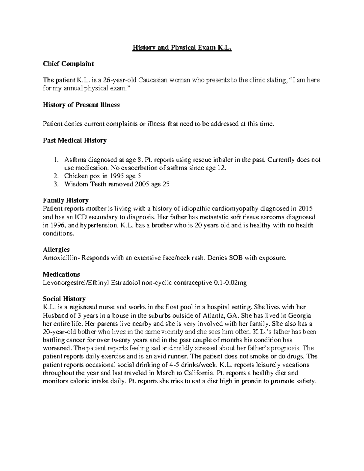 Example Comprehensive History and Physical Write Up - History and ...
