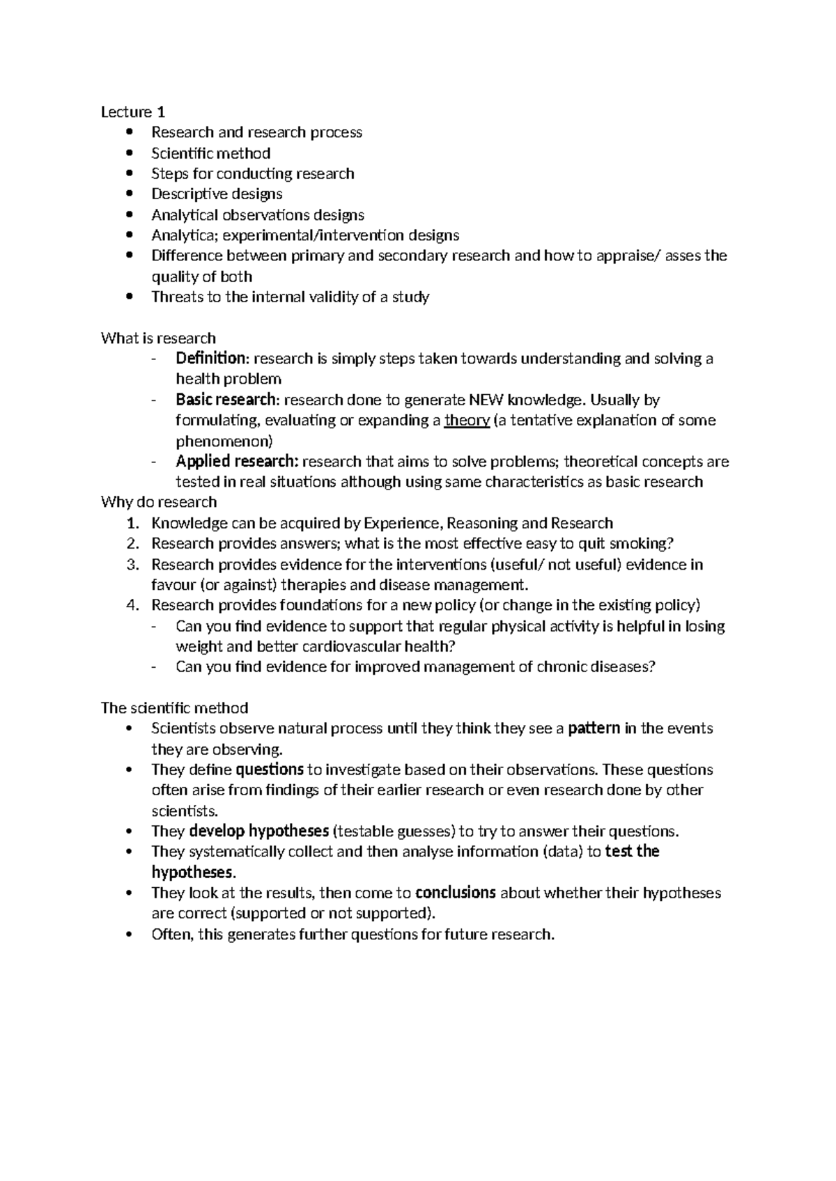Lecture notes - Lecture 1 Research and research process Scientific ...