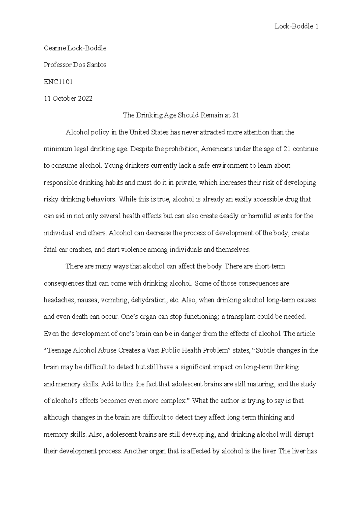 Researched Persuasive Essay - Ceanne Lock-Boddle Professor Dos Santos ...