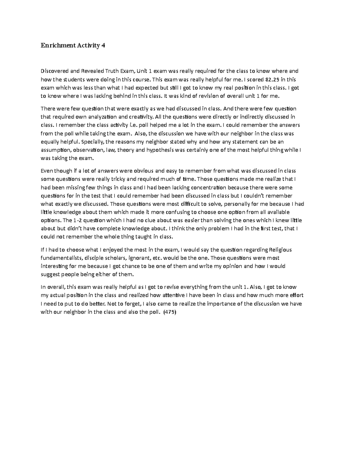 Enrichment Activity 4 - weekly assignment. Summary of the topics taught ...