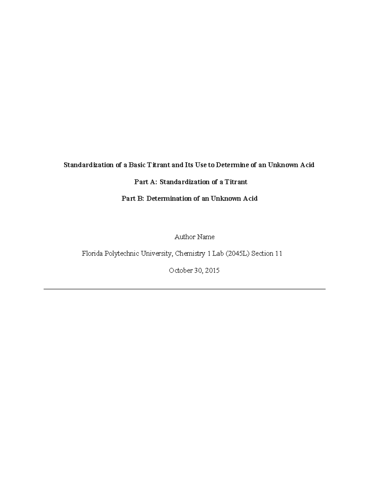 LONG LAB Example - hard - Standardization of a Basic Titrant and Its ...