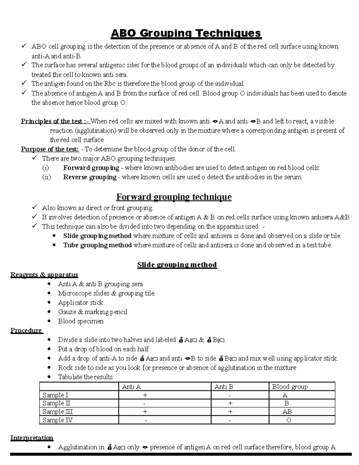 ABO Grouping Techniques - The surface has several antigenic sites for ...
