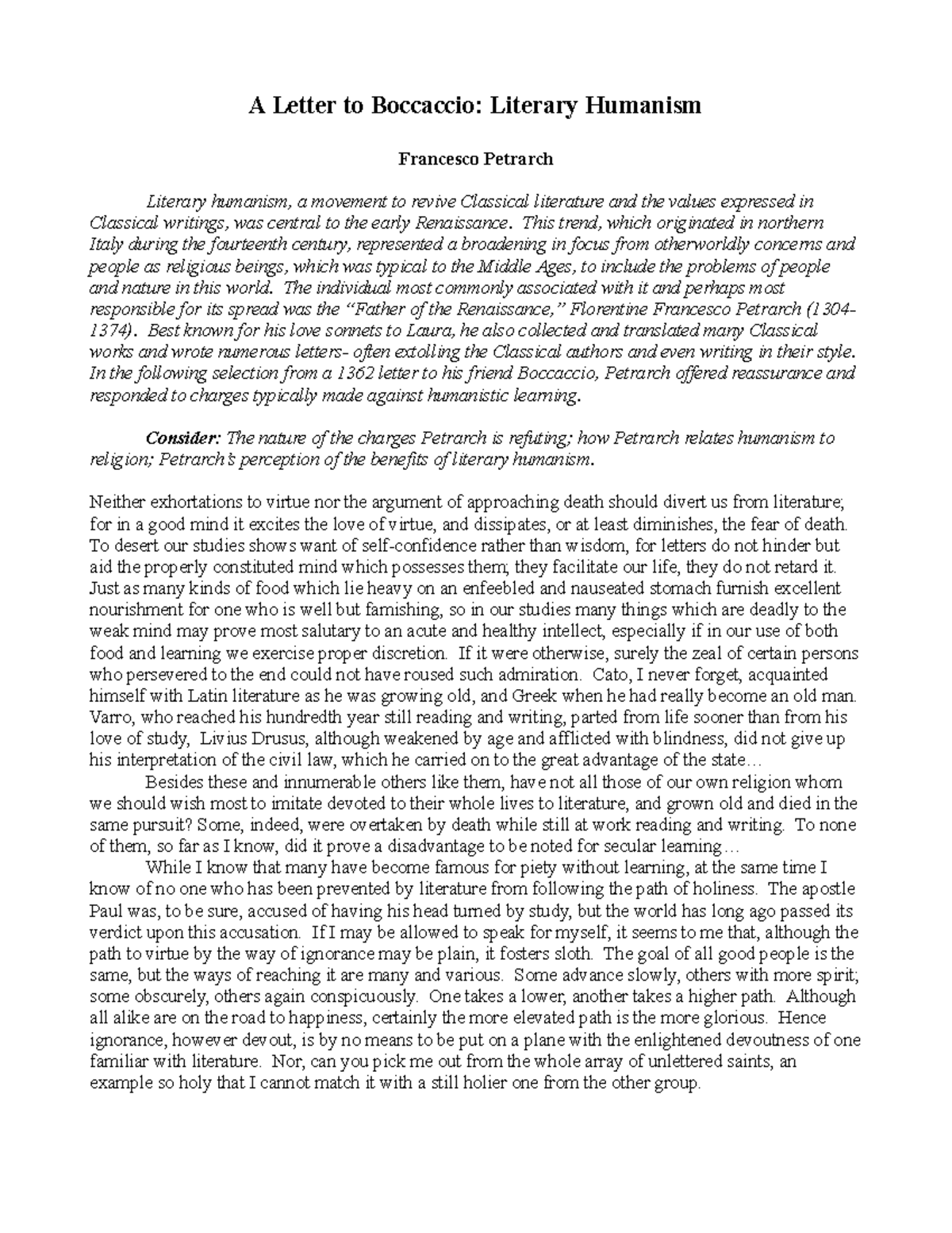 Renaissance Primary Source Packet DL - A Letter to Boccaccio: Literary ...