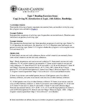 T2 Reading Excercises - Topic 2 Reading exercises from: Copi, Irving M ...