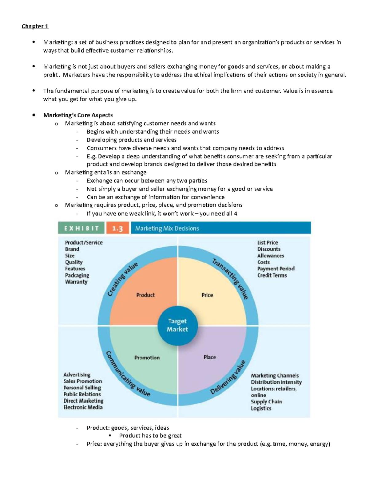 Midterm notes - marketing - Chapter 1 Marketing: a set of business ...