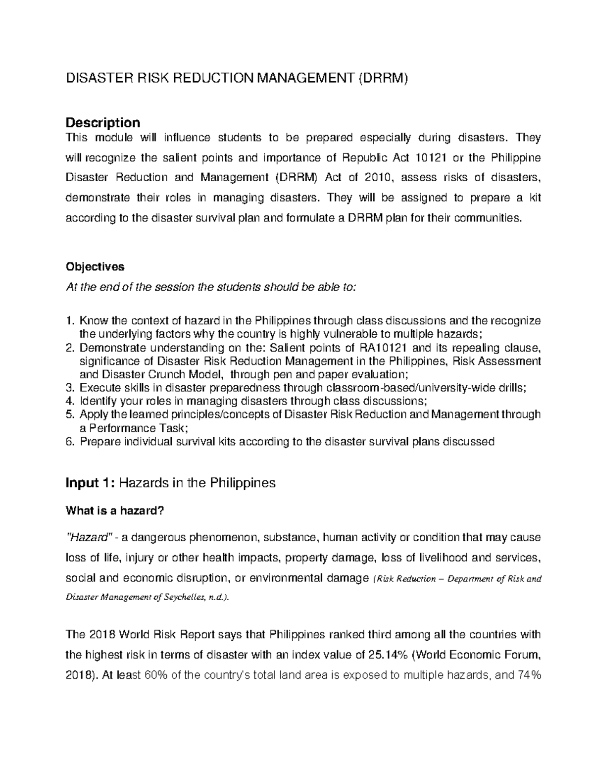 Disaster Risk Reduction Management (DRRM) - DISASTER RISK REDUCTION ...