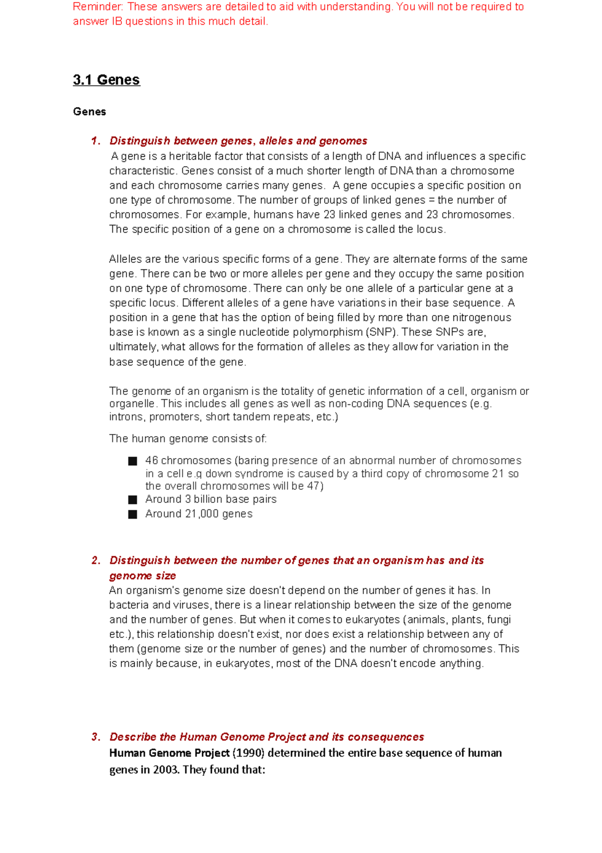 3. Genetics - Biology Year 11/12 Band 6 Notes - answer IB questions in ...