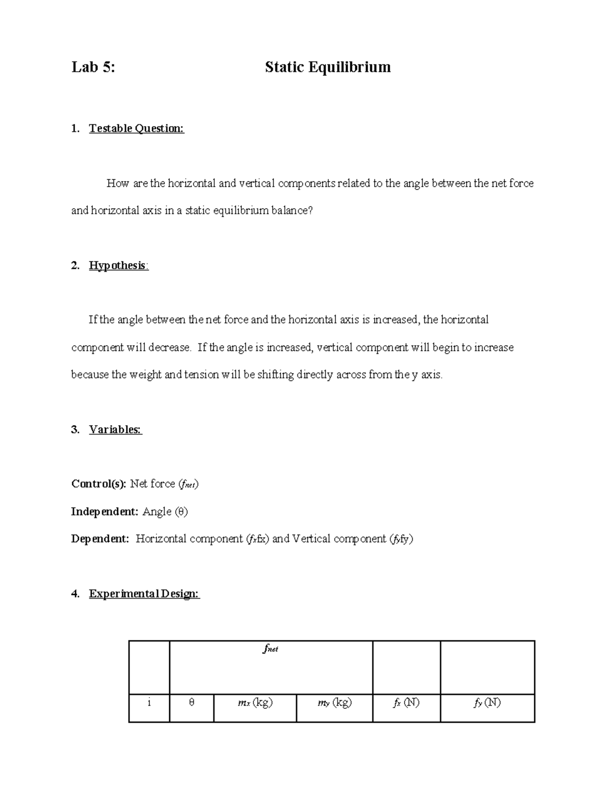 ALini Lab 5 Static Equilibrium - Lab 5: Static Equilibrium 1. Testable ...
