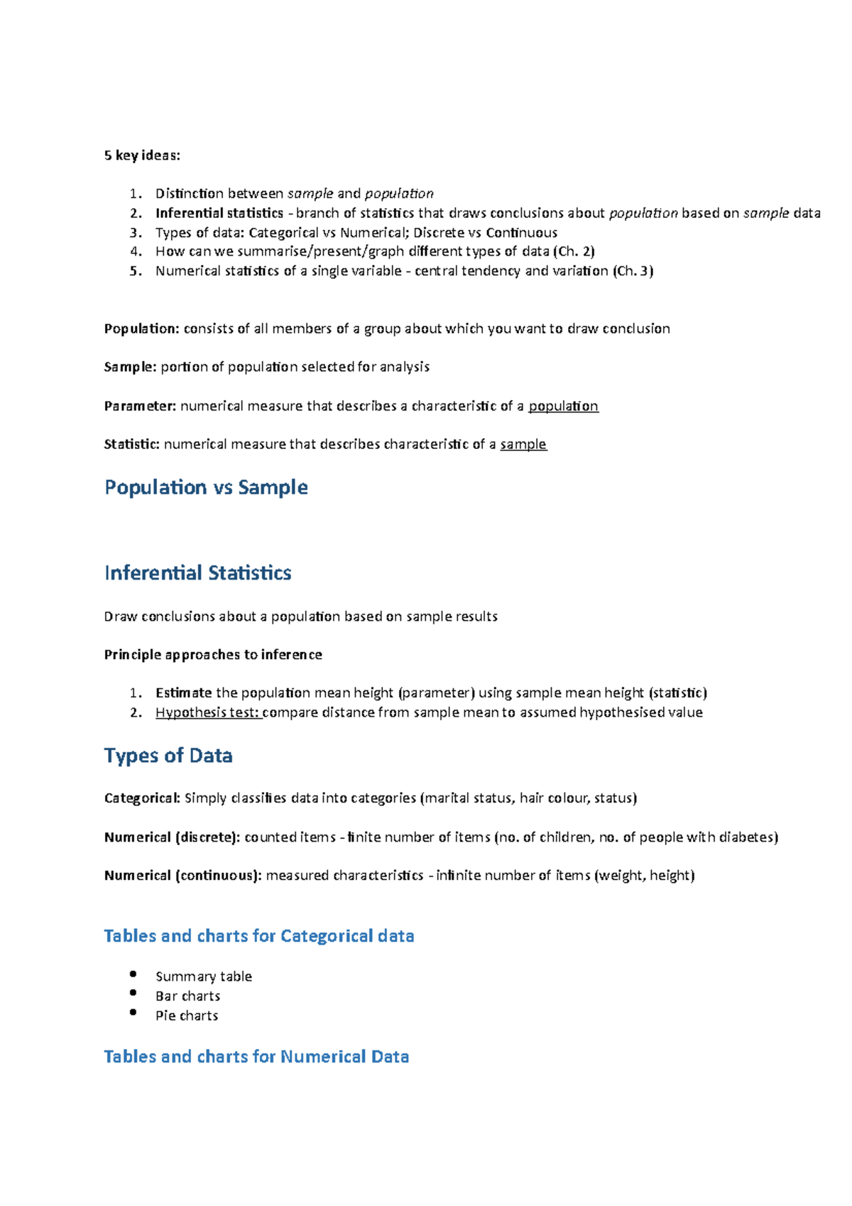 Topic 1 Basic Concepts, Introduction and Descriptive Statistics notes ...