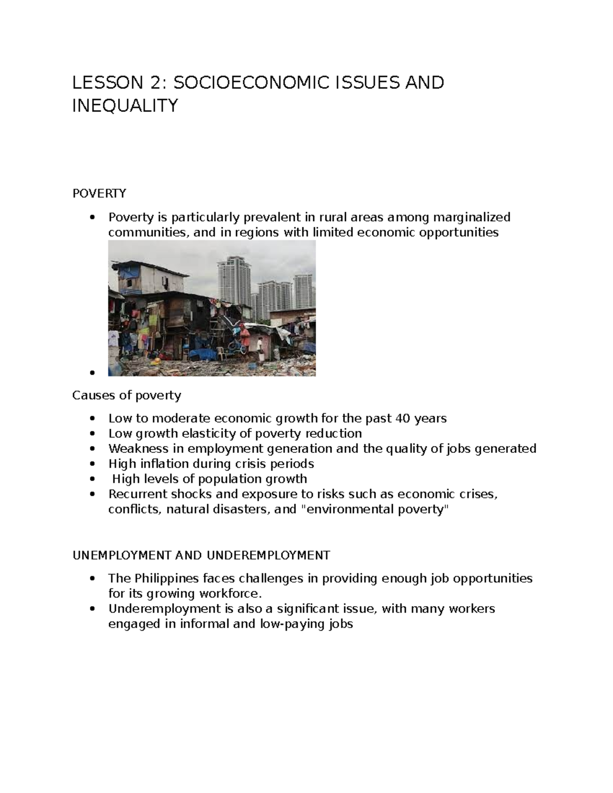 Lesson 2 bv - Previous - LESSON 2: SOCIOECONOMIC ISSUES AND INEQUALITY ...