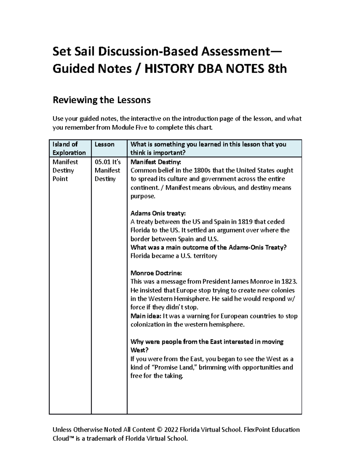 05 set sail dba guided notes 1 - Set Sail Discussion-Based Assessment ...