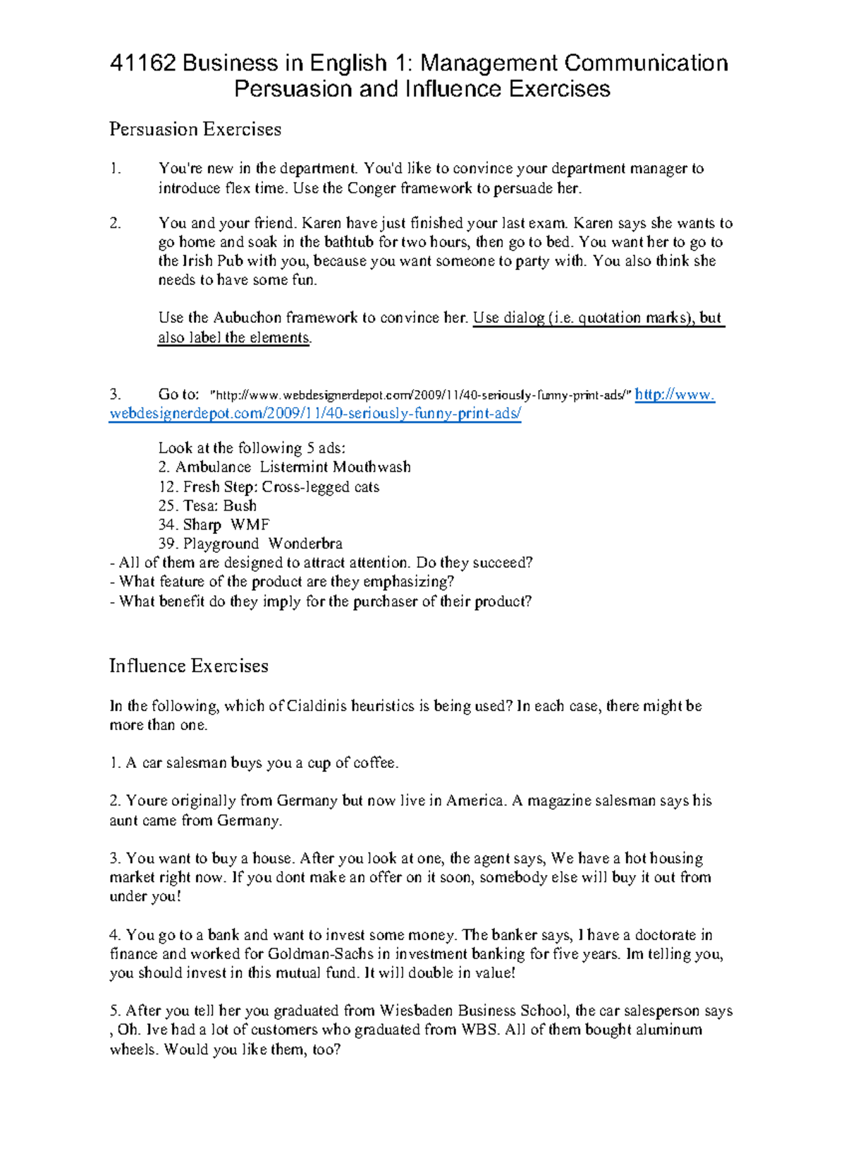 Persuasion and Influence Exercise - 41162 Business in English 1 ...