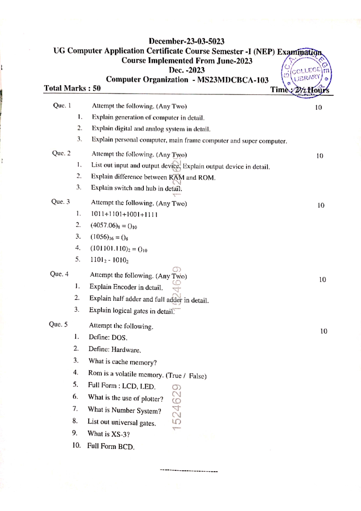 Computer Organization MS23 Mdcbca-103 - UG Computer Application ...