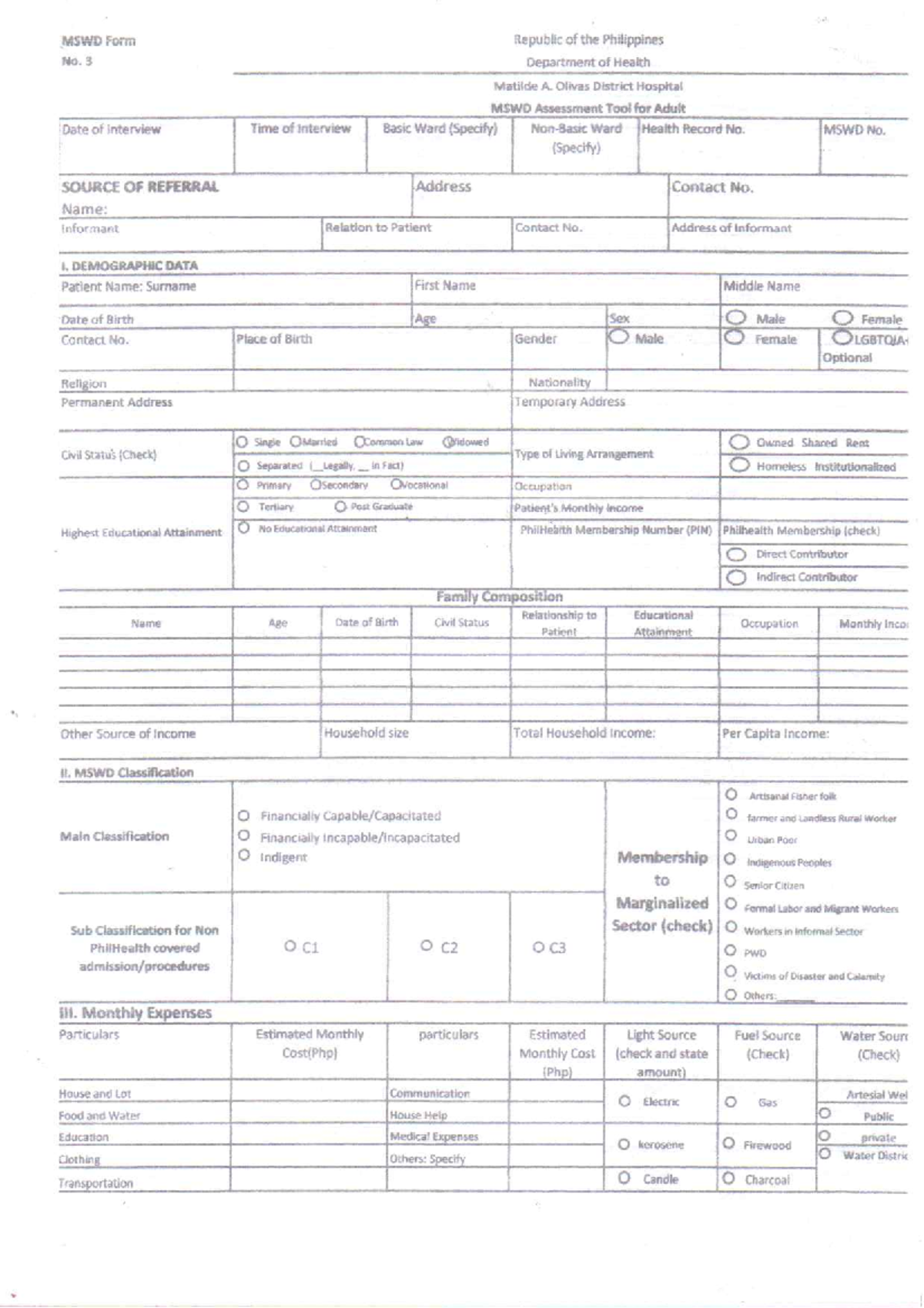MAIP Assessment FORM - MSWD Form Republic of the Philippines No. 3 ...