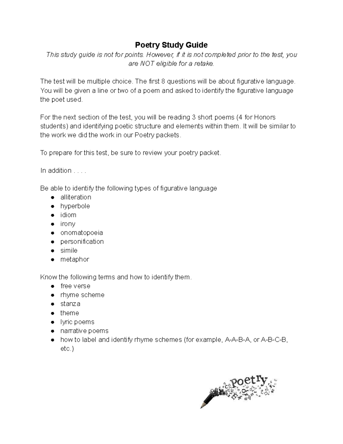 Poetry+Test+Study+Guide+2024 - Poetry Study Guide This study guide is ...