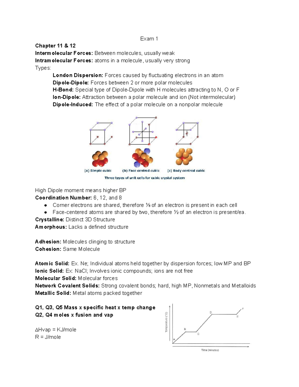 CHEM 122 Cumulative Notes - Exam 1 Chapter 11 & 12 Intermolecular ...