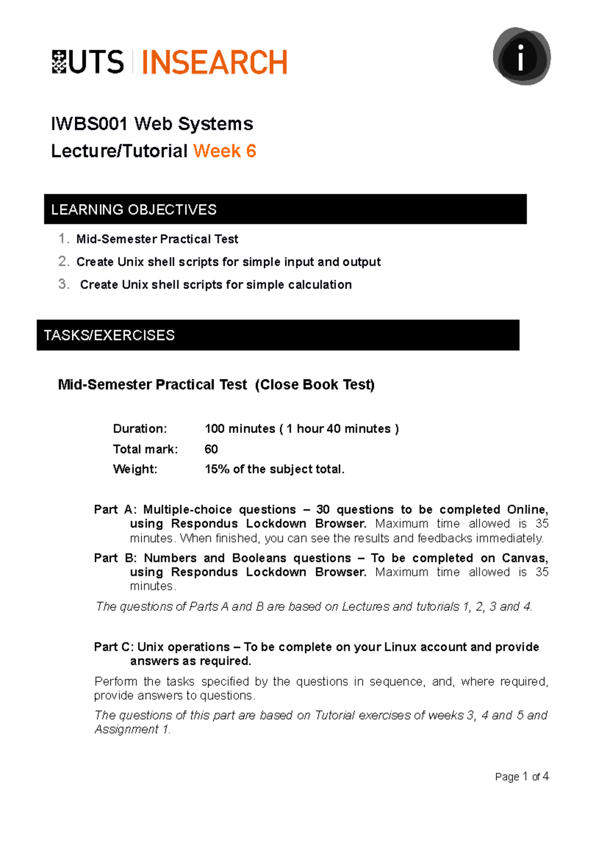 IWBS001-Tutorial Week 06 - IWBS001 Web Systems Lecture/Tutorial Week 6 LEARNING OBJECTIVES 1 ...