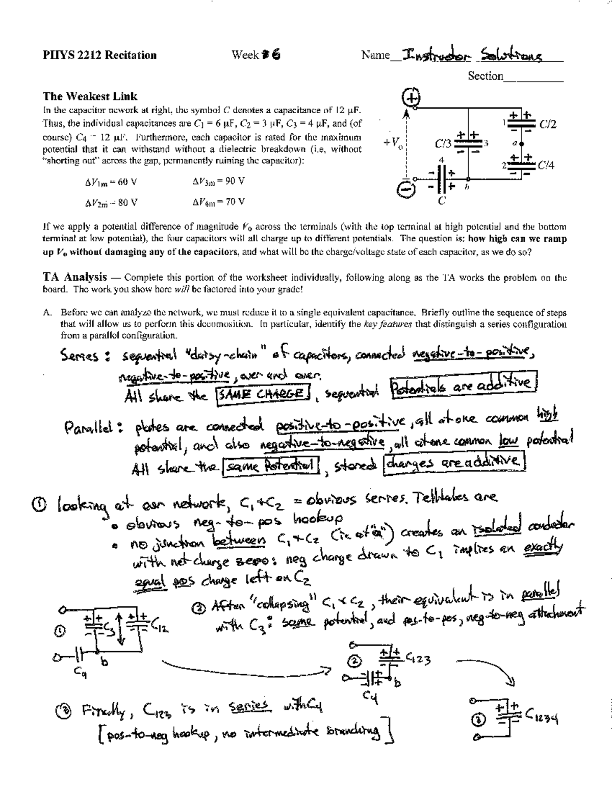 Physics 2212 - Capacitor Networks - PHYS 2212 - Studocu