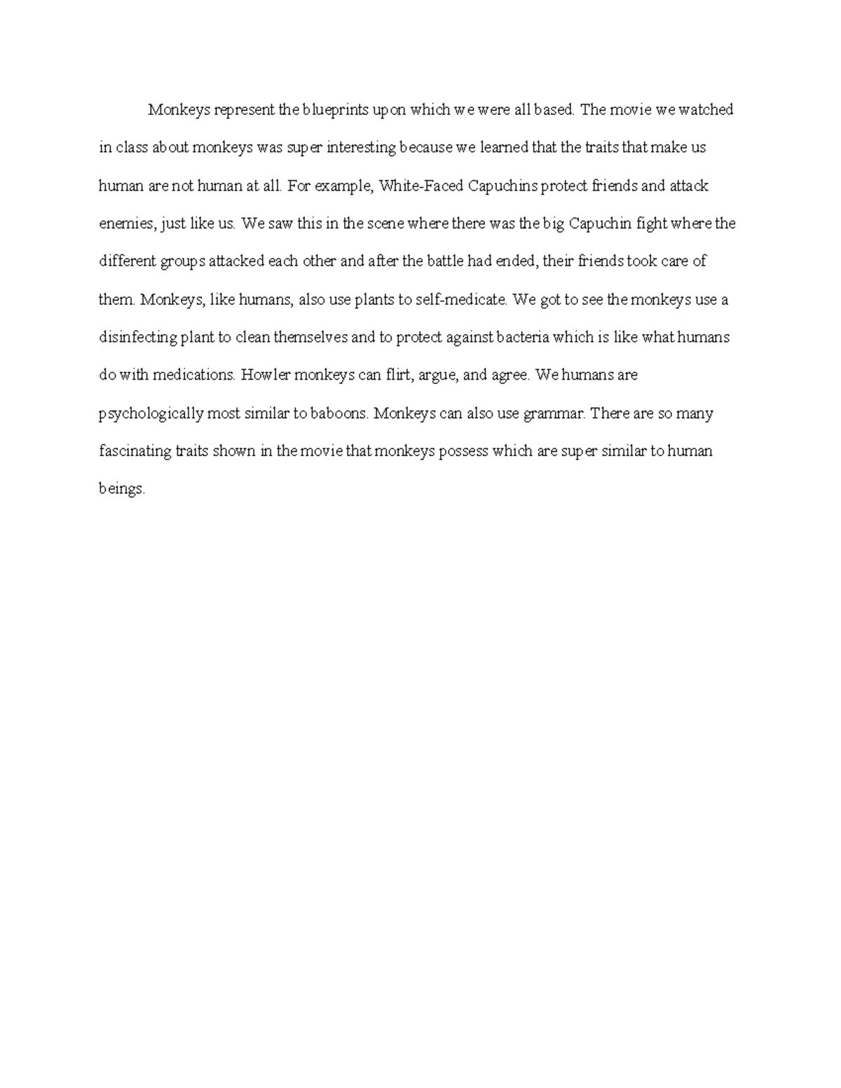Monkey Reflection Paper - Monkeys represent the blueprints upon which ...