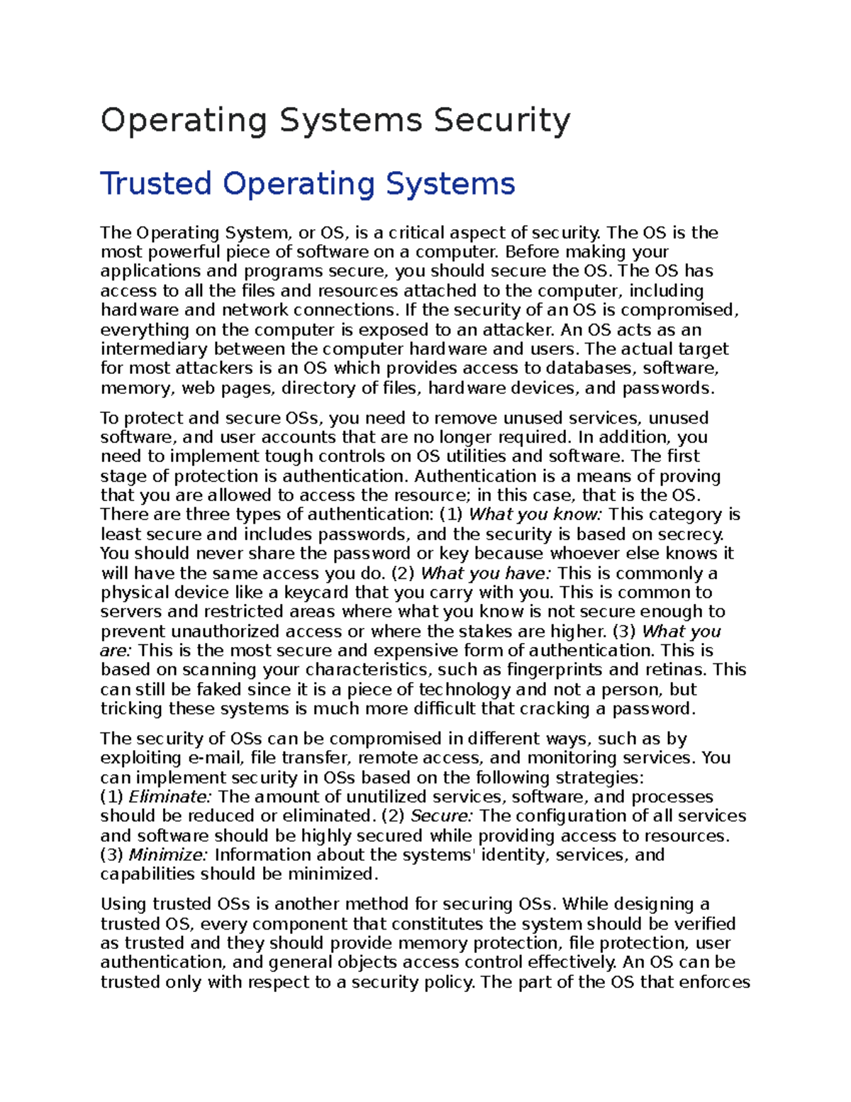 Operating Systems Security - ITS3103 - Studocu