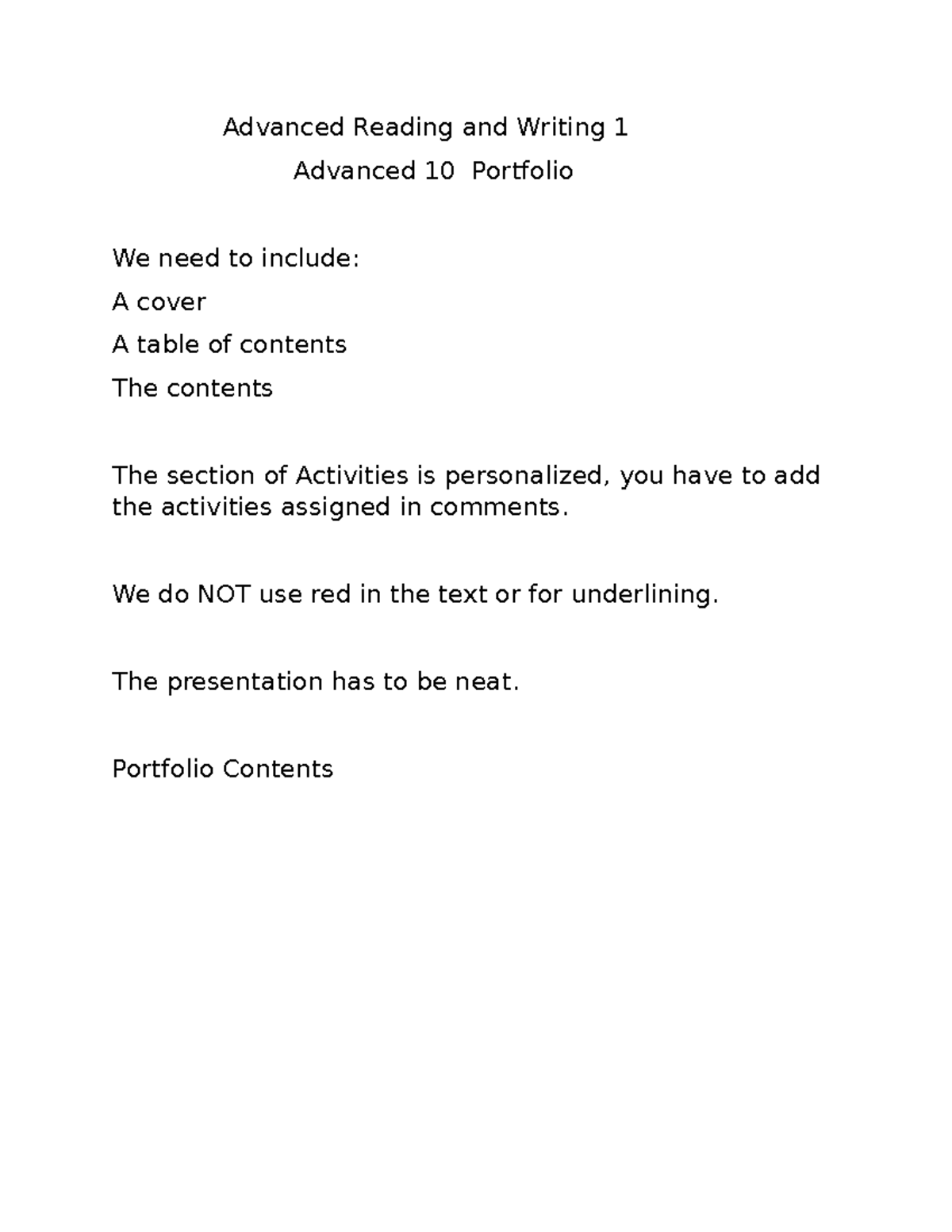 Portfolio ARW1 2022 12 (teacher) - Advanced Reading and Writing 1 ...