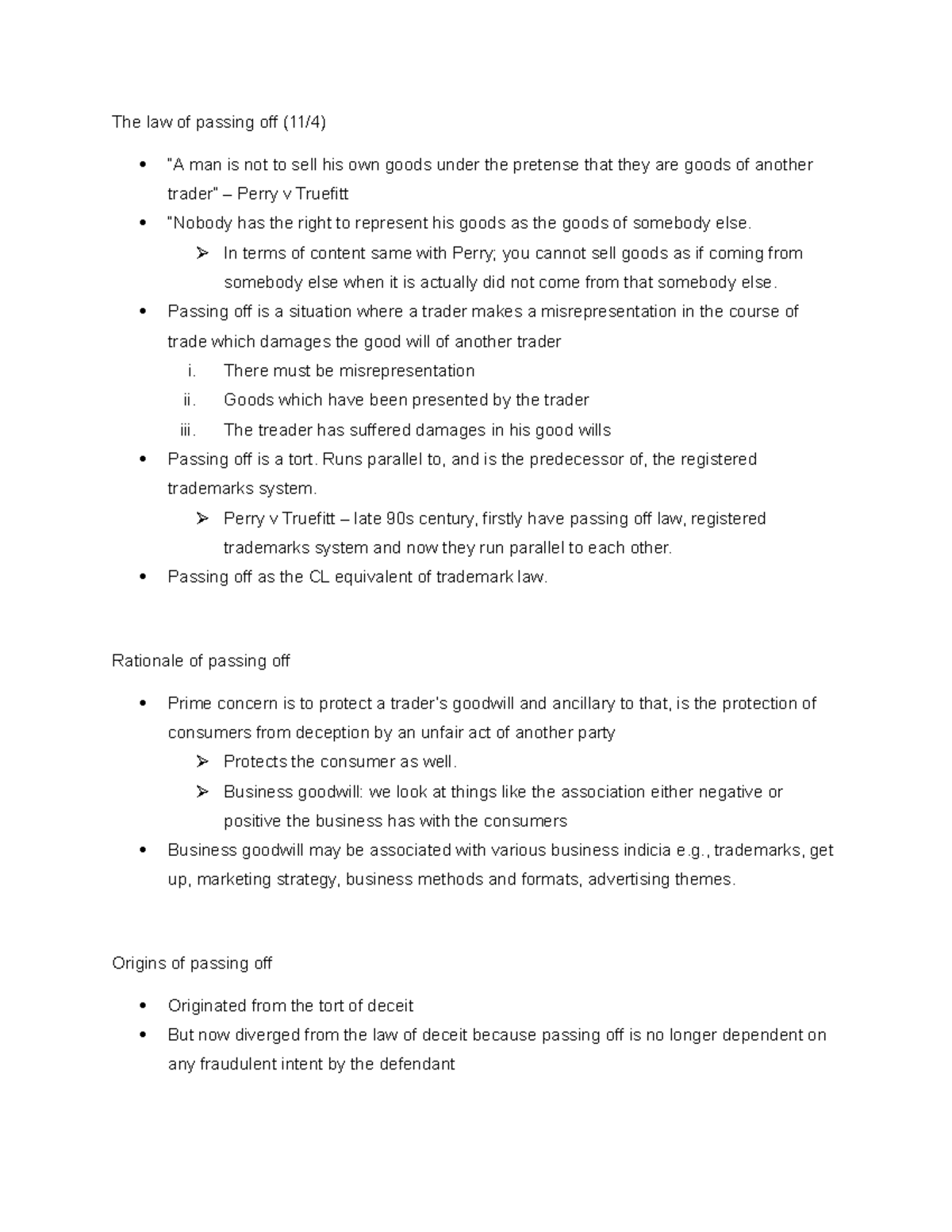 Passing Off - The law of passing off (11/4) “A man is not to sell his ...