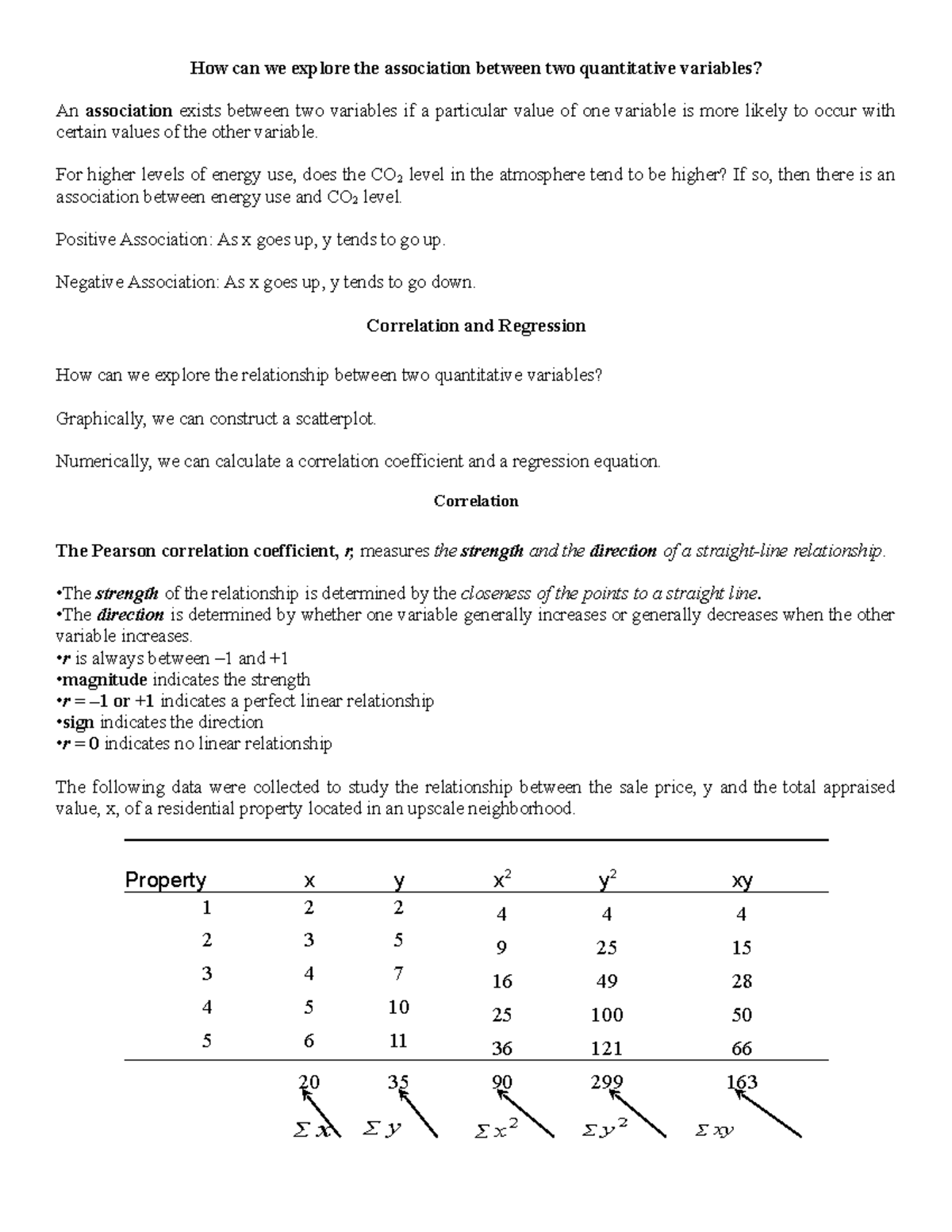 Lecture Notes Lecture 14 Correlation And Regression How Can We Explore The Association
