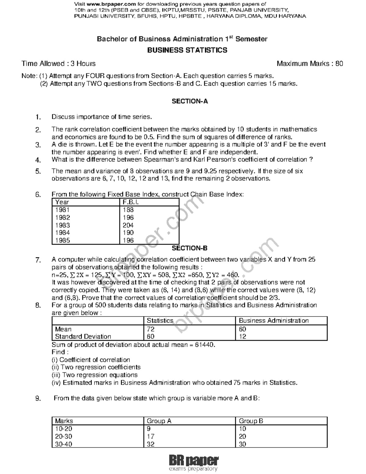 very good statistics material for exam preparation - Bachelor of ...