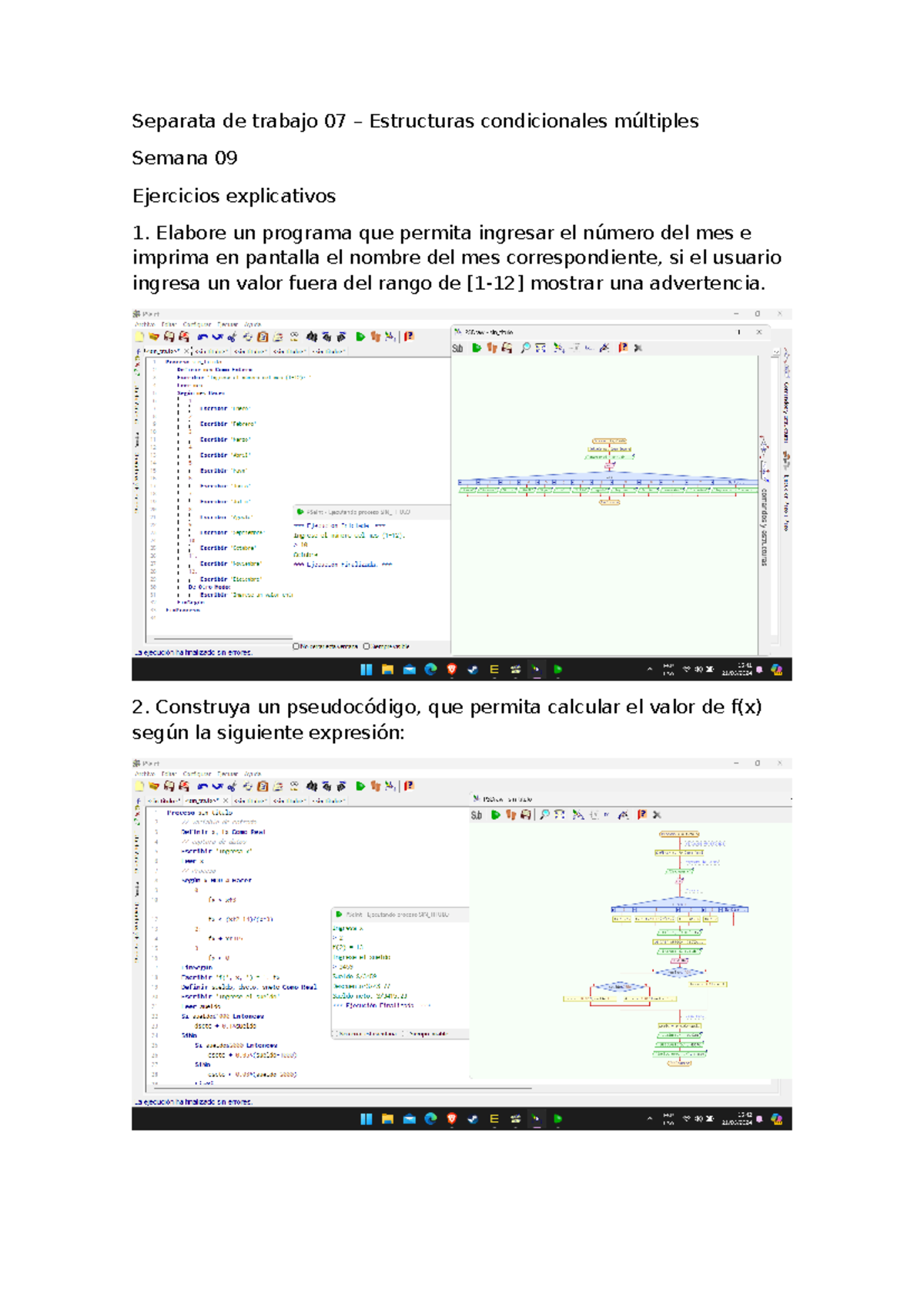Tarea semana 9 - Separata de trabajo 07 – Estructuras condicionales múltiples Semana 09 ...