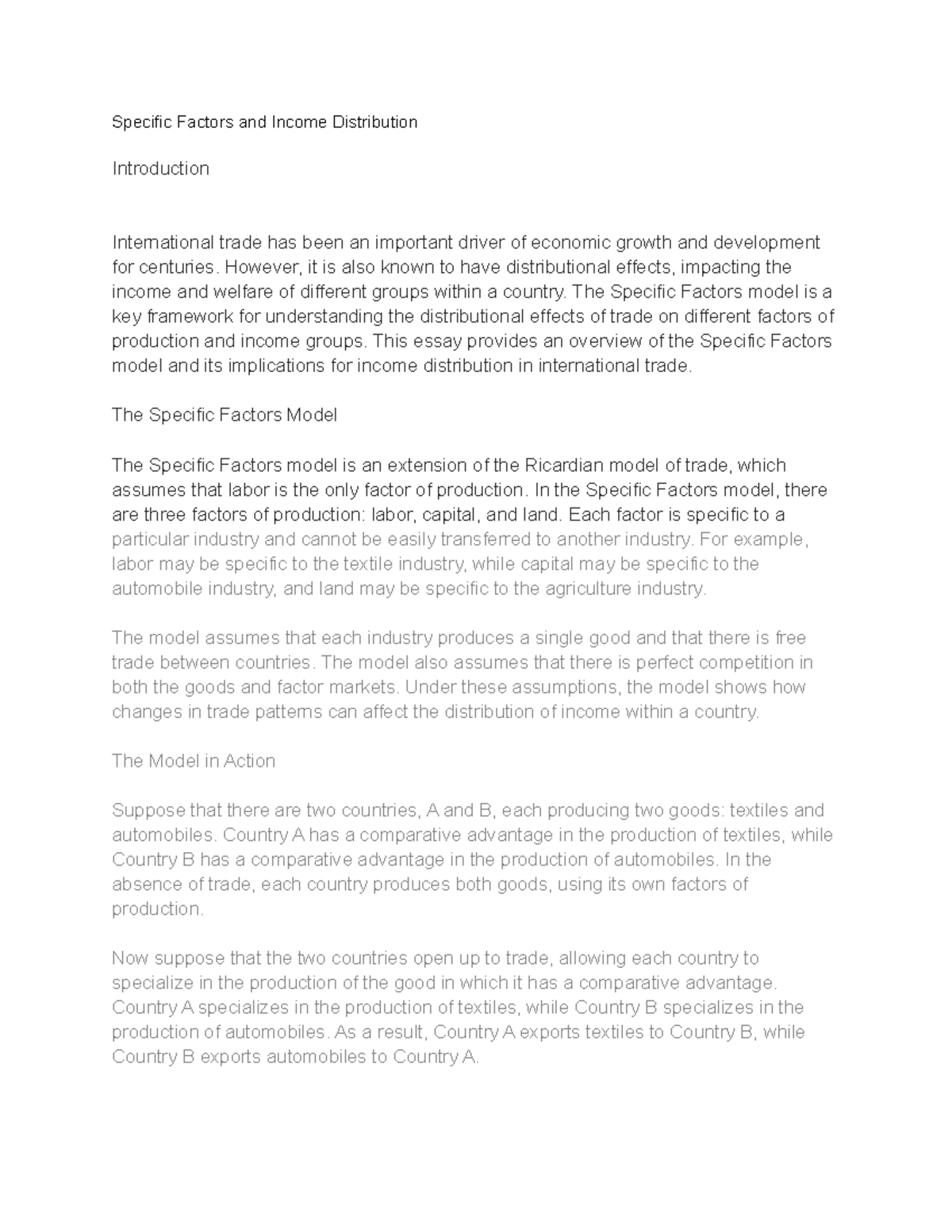 Specific Factors and Income Distribution - Specific Factors and Income ...