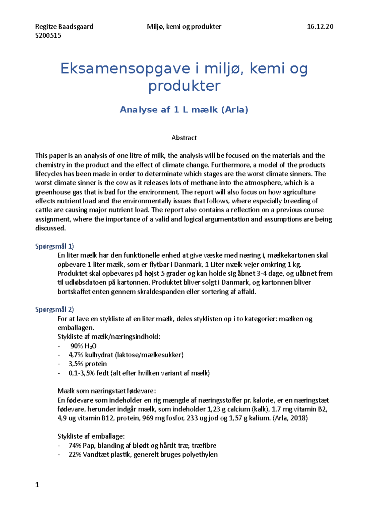 Miljø^J kemi og produkter eksamen færdig - S Eksamensopgave i miljø ...