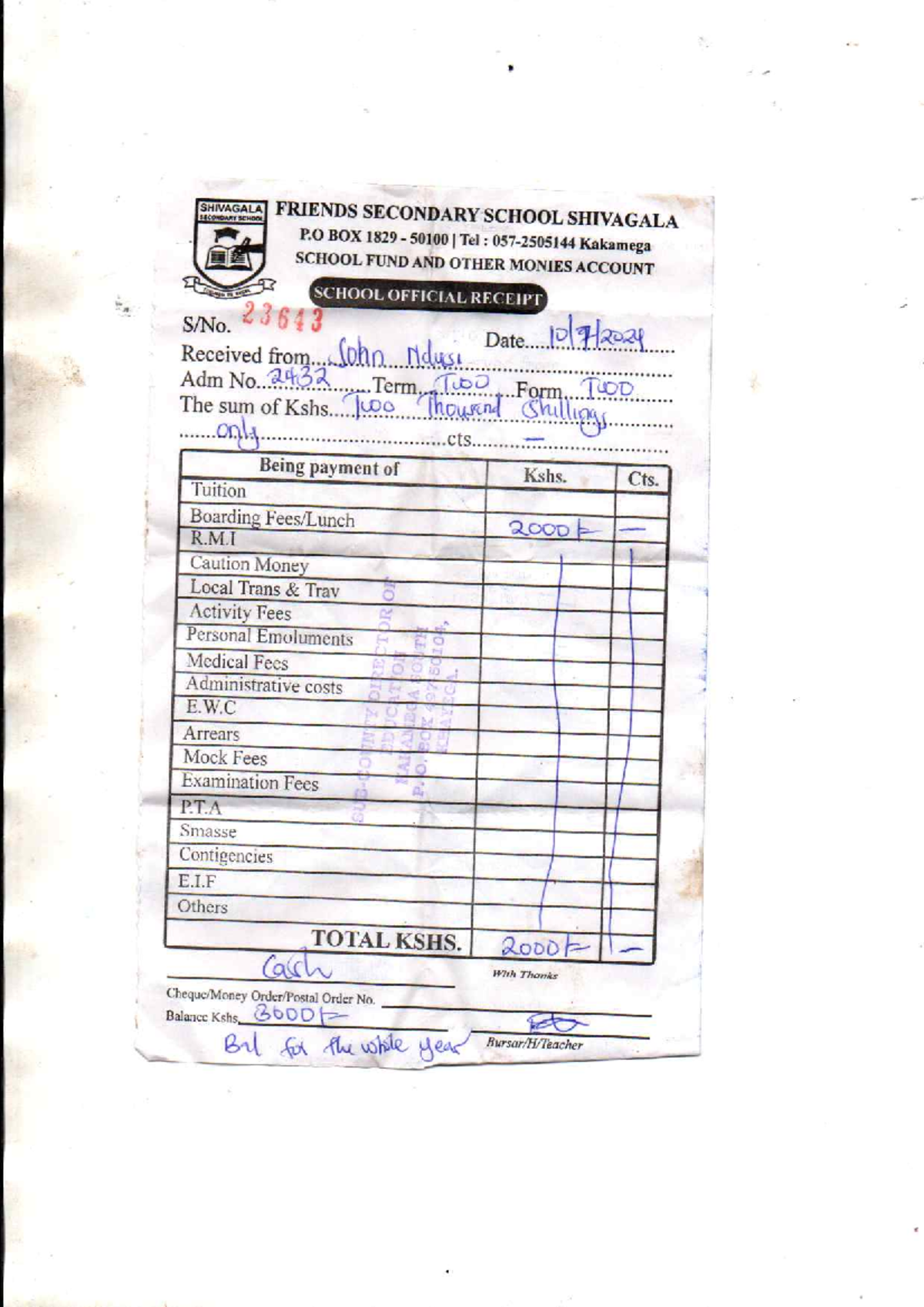FEE Receipt - VGBVHJNM - SHIVAGALA FRIENDS SECONDARY SCHOOL SHIVAGALA ...