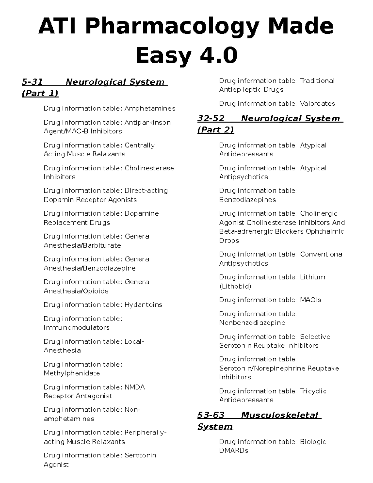 ATI Pharmacology Made Easy 4 Table of Contents - ATI Pharmacology Made ...