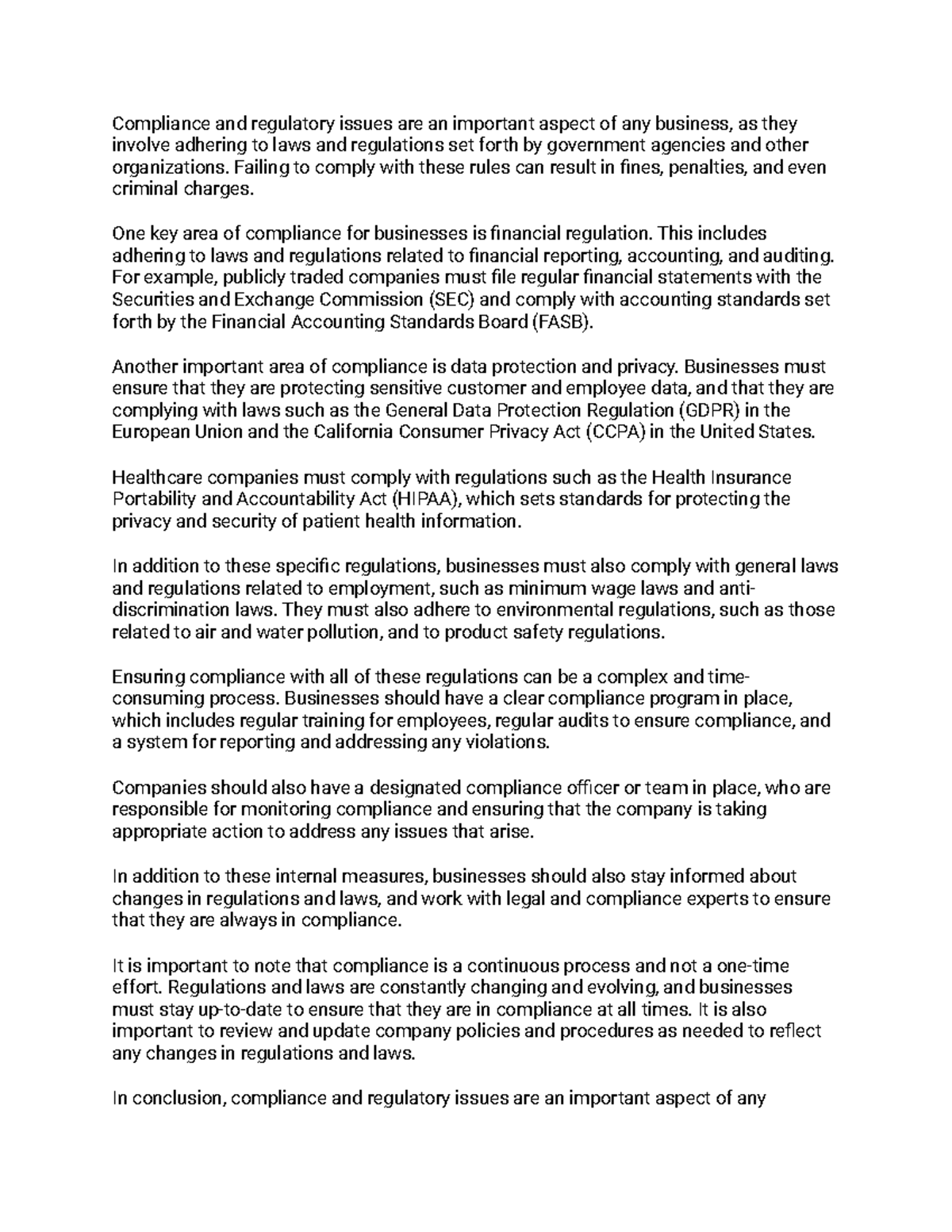 Compliance and regulatory issues - Failing to comply with these rules ...