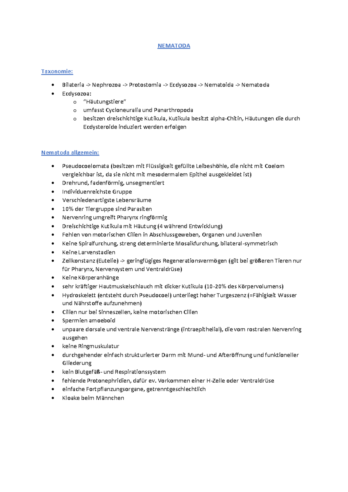 Nematoda - Zusammenfassung Zoologie - NEMATODA Taxonomie: - Bilateria ...