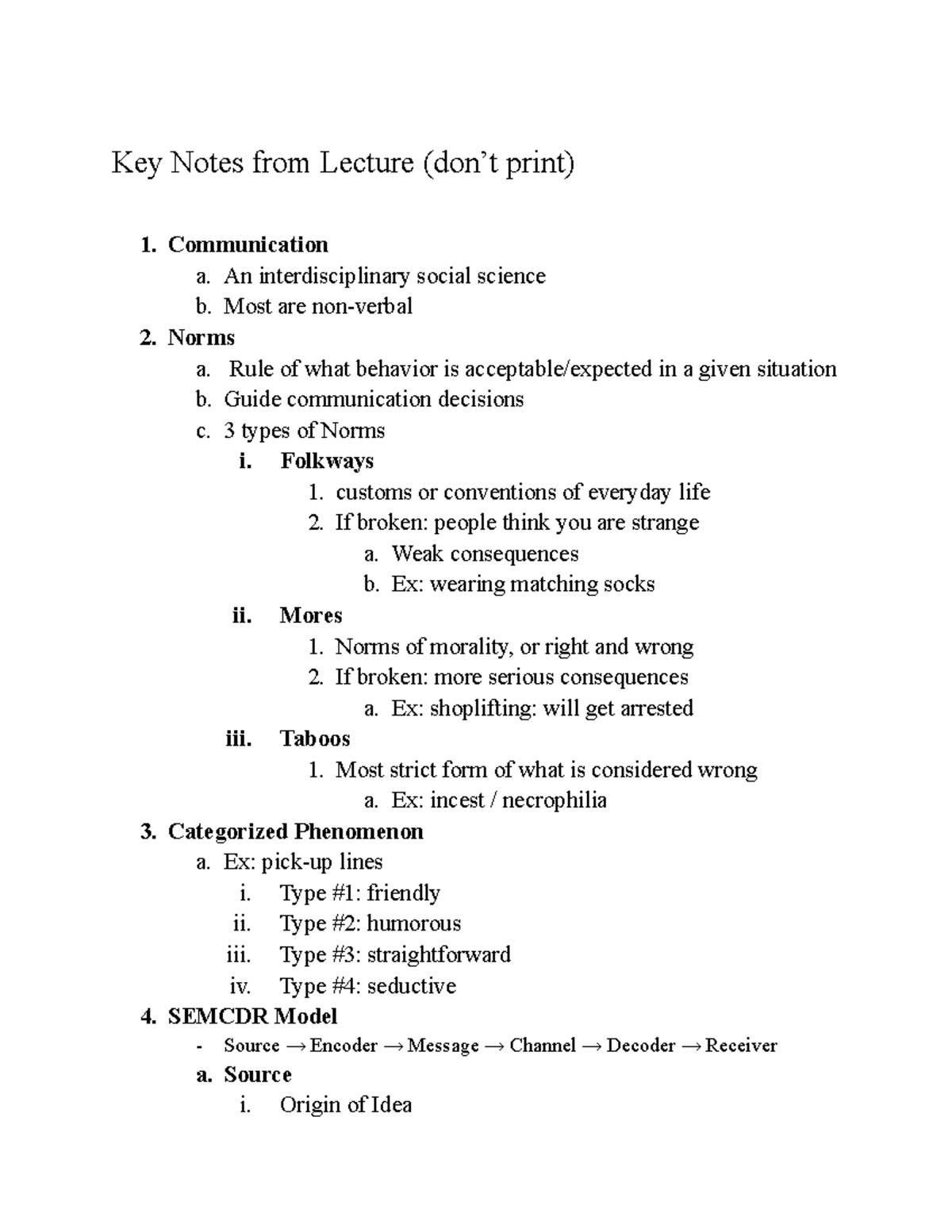 Comm 10 Lecture Notes First Part Key Notes From Lecture Dont Print Communication A An