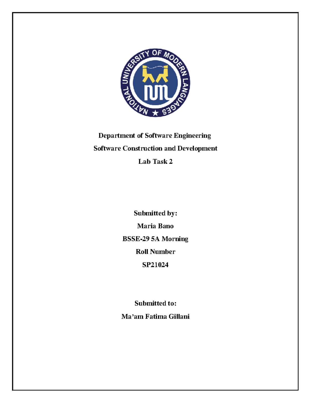 Lab 2 SCD maria - Department of Software Engineering Software Construction and Development Lab ...