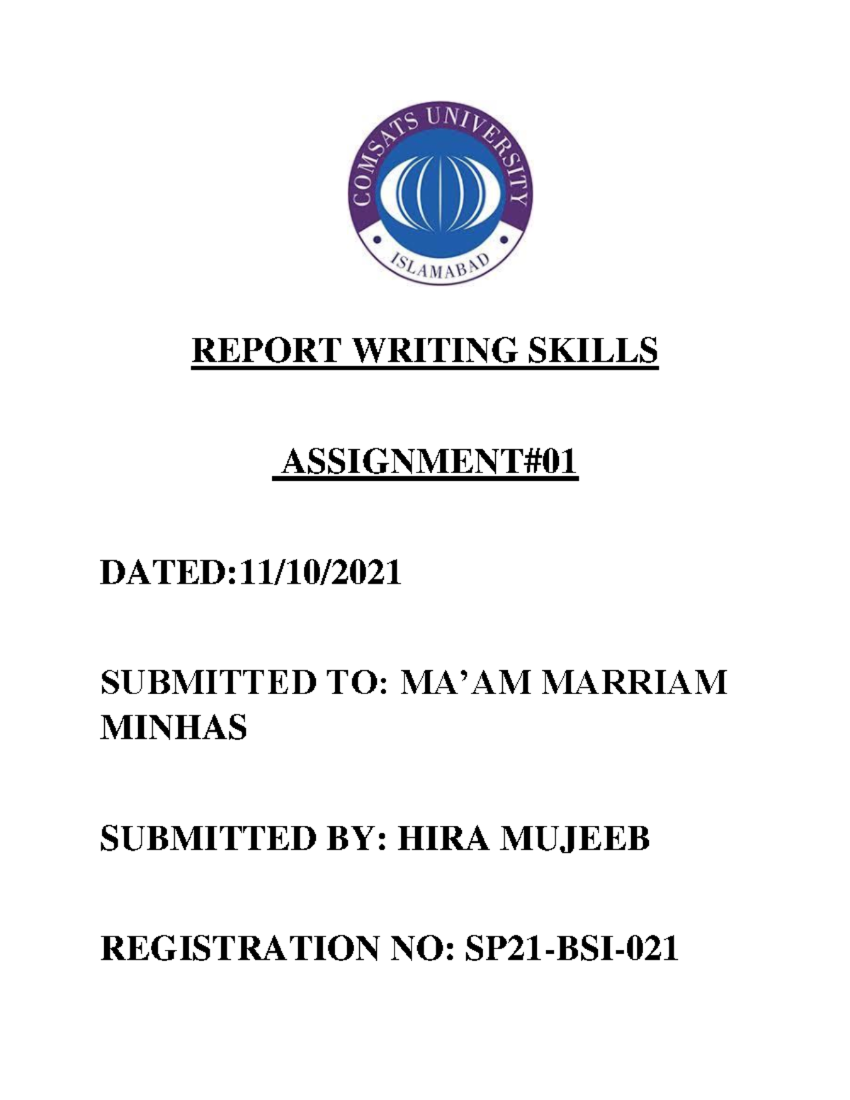 Report Writing Skills Assign#01 - CUI - Studocu