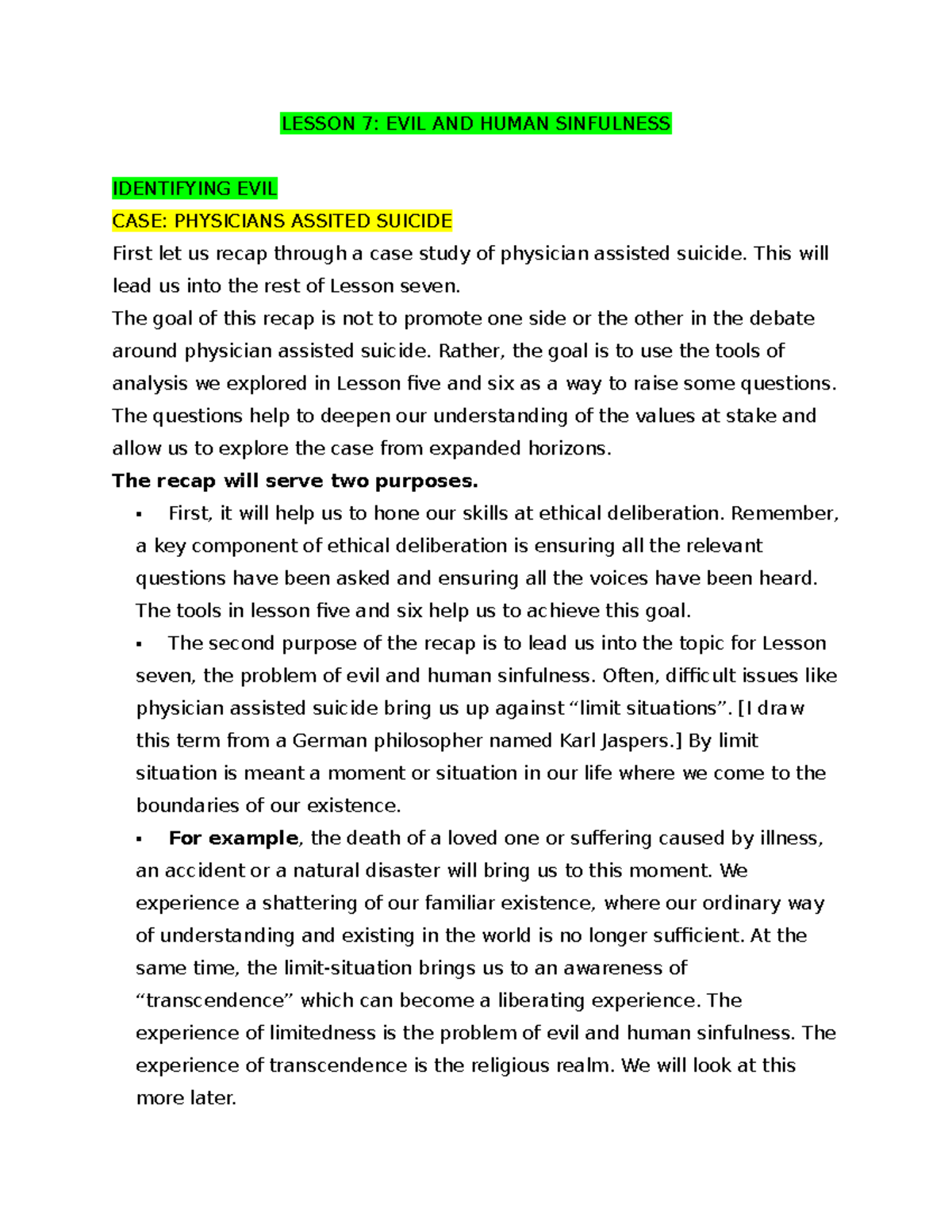 Lesson 7 - theo 204 - part 1 - LESSON 7: EVIL AND HUMAN SINFULNESS ...