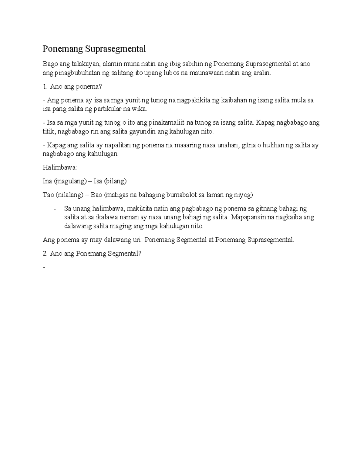 Grade 7 - Ponemang Suprasegmental - Ponemang Suprasegmental Bago ang ...