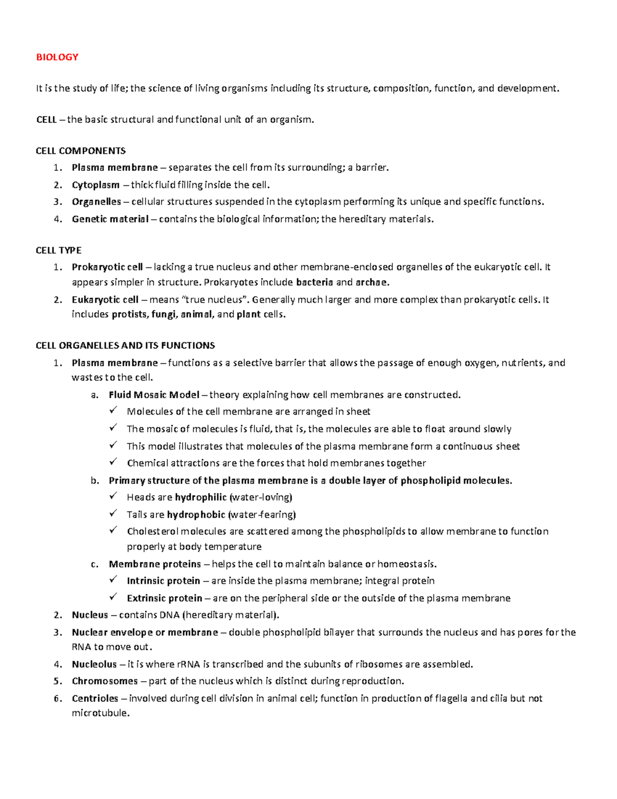 Biology anaphy pdf - study notes - BIOLOGY It is the study of life; the ...