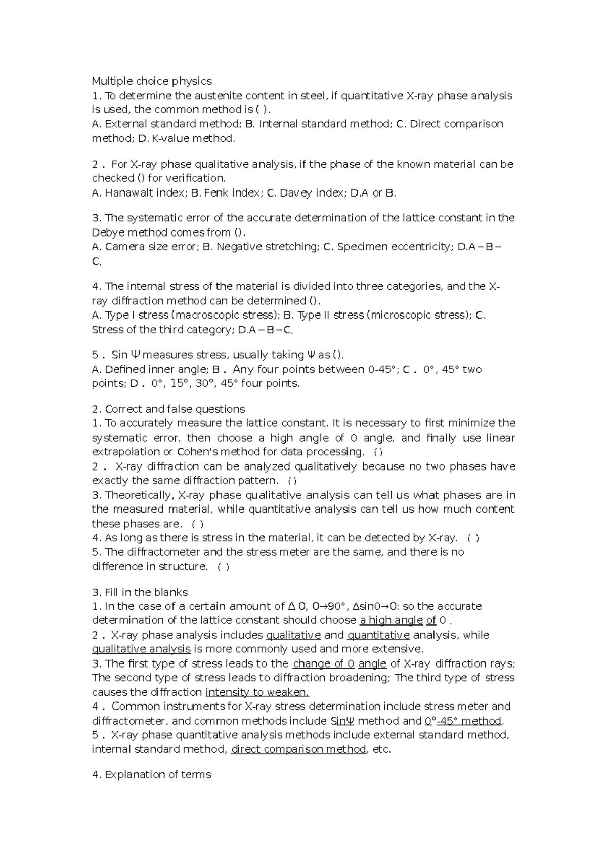 Multiple choice physics PHY102 - Multiple choice physics To determine ...