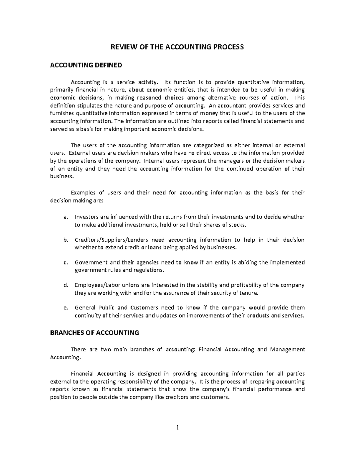 Review OF THE Accounting Process - REVIEW OF THE ACCOUNTING PROCESS ...