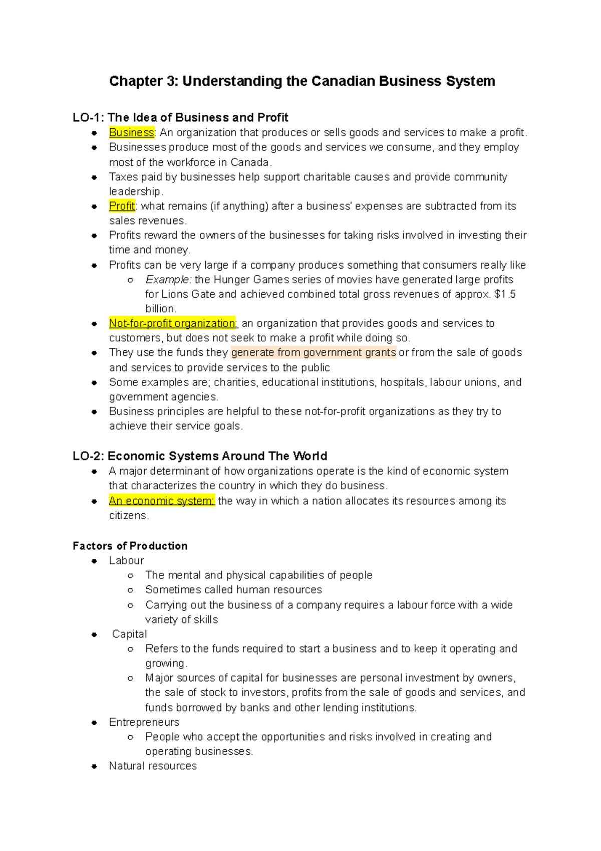 Chapter 3 Notes - Chapter 3: Understanding the Canadian Business System ...