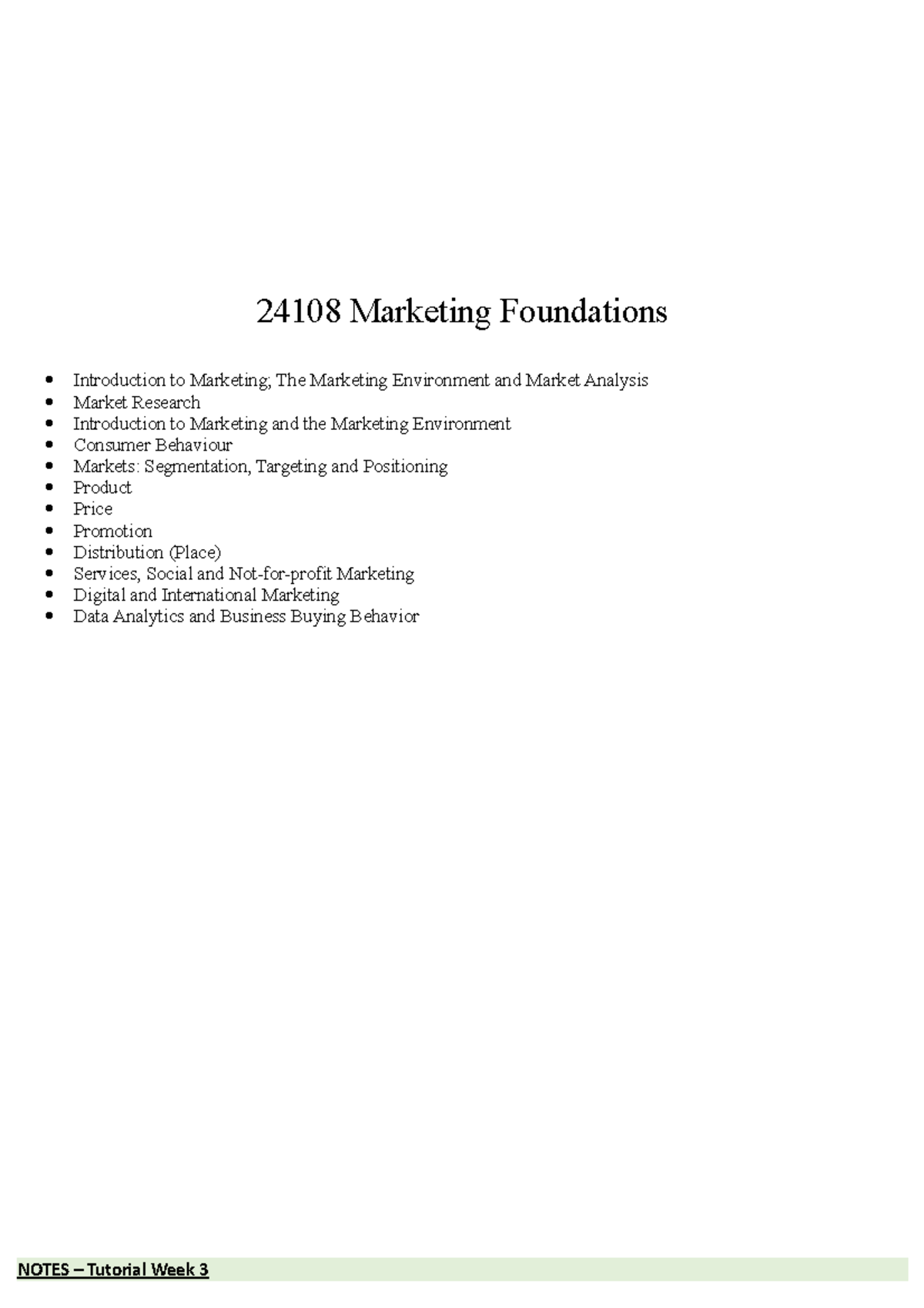 24108 Marketing Foundations - 24108 Marketing Foundations Introduction ...
