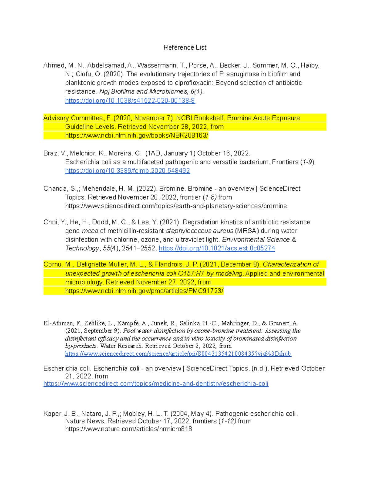 Reference List - this is for my extra credit - Reference List Ahmed, M ...