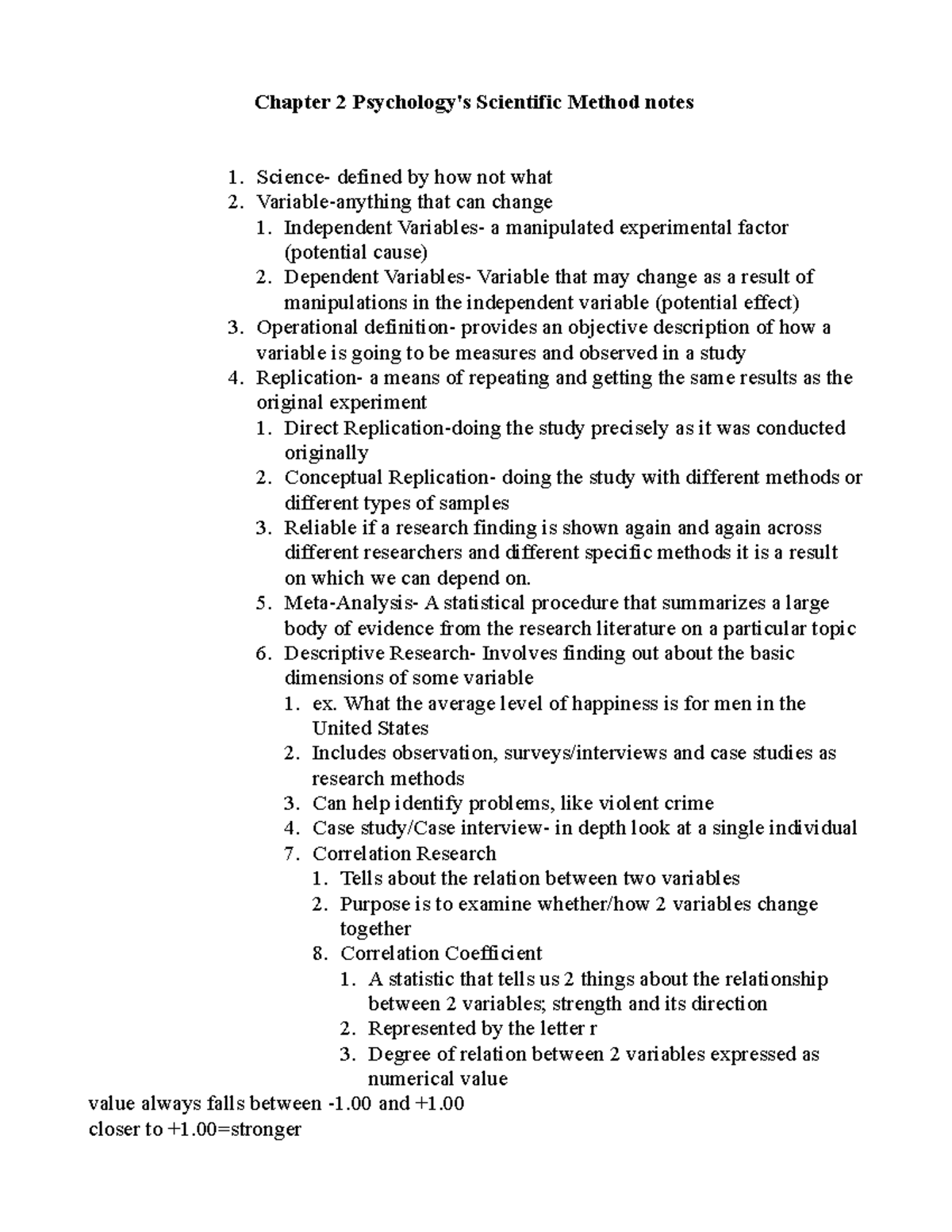 Chapter 2 Psychology's Scientific Method notes - Science- defined by ...