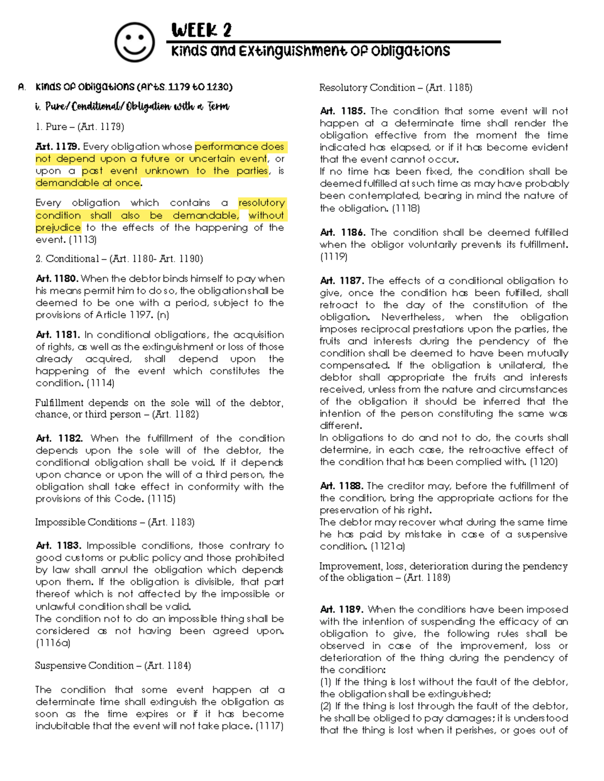 Kinds and Extinguishment of Obligations - Pure – (Art. 1179) Art. 1179 ...