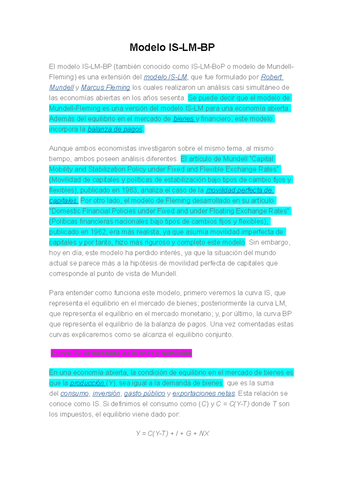 EL Modelo IS-LM-BB DE UNA Economia Abierta CON TIP - Modelo IS-LM-BP El modelo IS-LM-BP (también ...