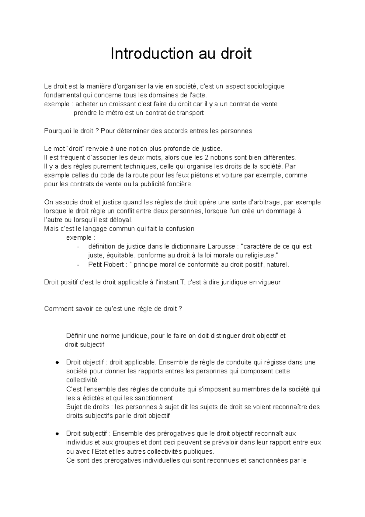 Introduction au droit - aide - Introduction au droit Le droit est la manière d’organiser la vie ...